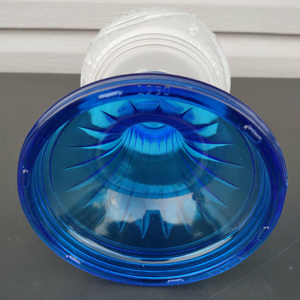 Aladdin Lamp Etched Crystal Font over Cornflower Blue Foot Only 1 Lamp ...