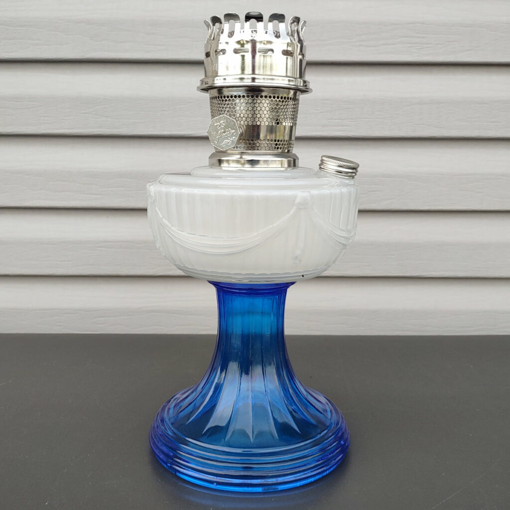 Aladdin Lamp Etched Crystal Font over Cornflower Blue Foot Only 1 Lamp ...